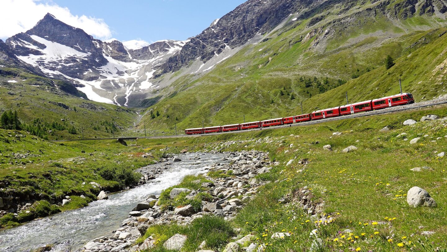 Swiss Alps Bernina red train and St.Moritz – Full Day Trip